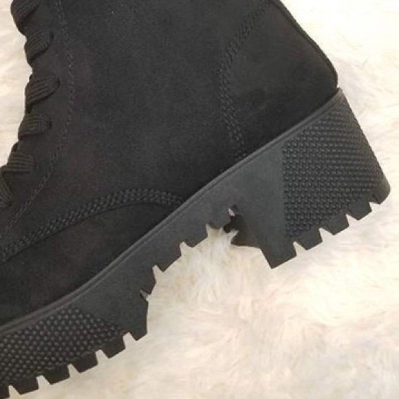 BAMBOO | Shoes | New Bamboo Black Faux Suede Lug Sole Combat Boots ...